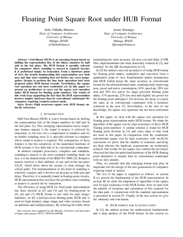 (PDF) Floating Point Square Root under HUB Format