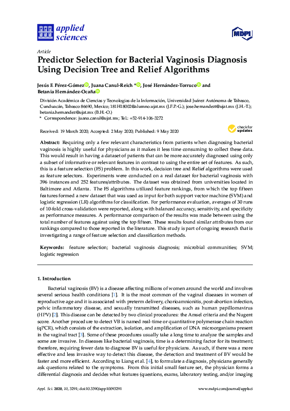 (PDF) Feature Selection for BV Diagnosis Using Trees