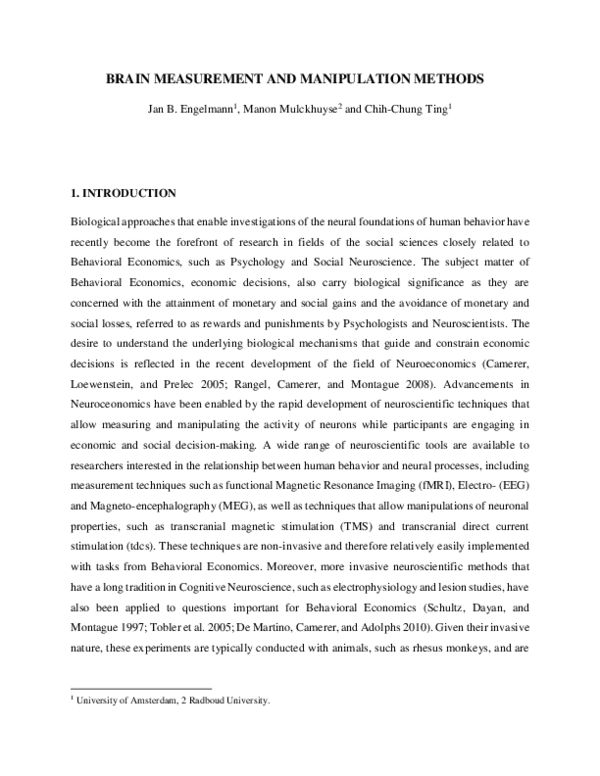 (PDF) Brain measurement and manipulation methods | Jan B Engelmann ...