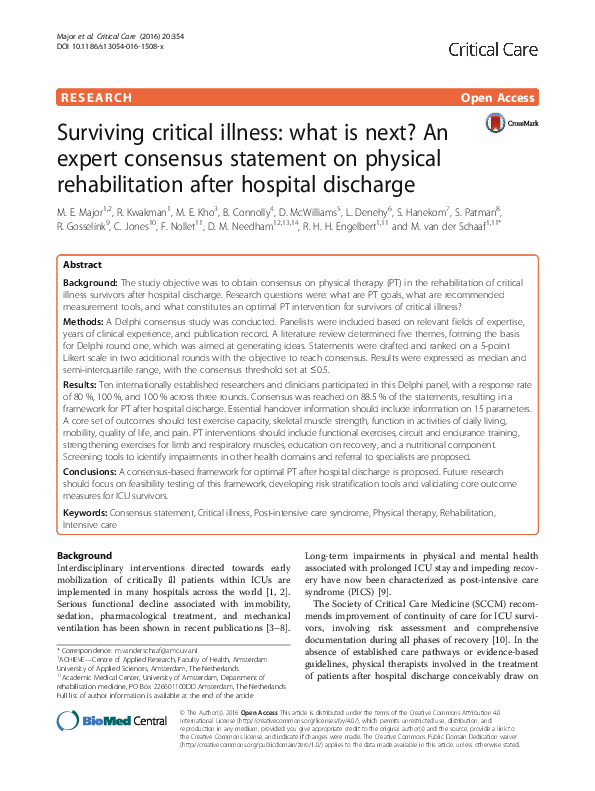(PDF) Surviving critical illness: what is next? An expert consensus ...