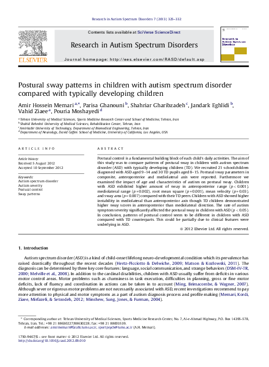 (PDF) Postural sway patterns in children with autism spectrum disorder ...