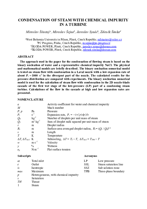 (PDF) Condensation of steam with chemical impurity in a turbine cascade