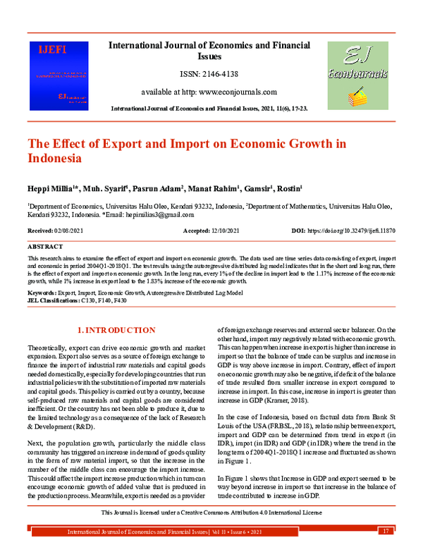 (PDF) The Effect of Export and Import on Economic Growth in Indonesia