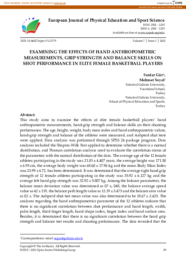 (PDF) Examining the Effects of Hand Anthropometric Measurements, Grip ...