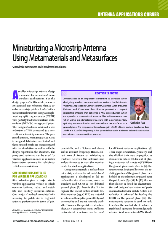 (PDF) Miniaturizing a Microstrip Antenna Using Metamaterials and Metasurfaces [Antenna ...