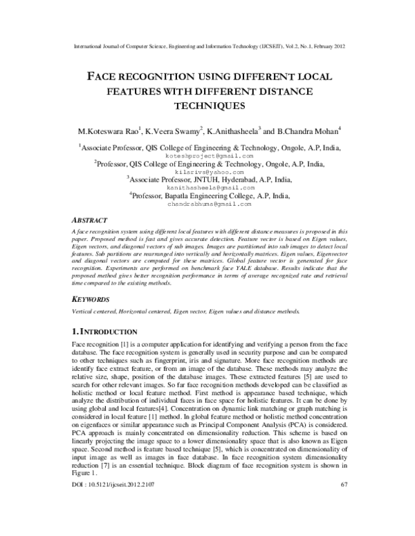(PDF) Face Recognition Using Different Local Features with Different Distance Techniques
