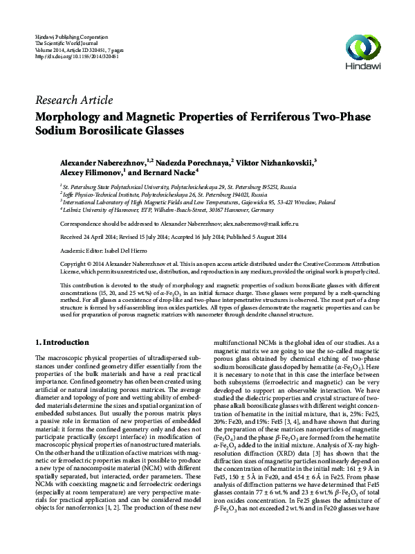 (PDF) Morphology and magnetic properties of ferriferous two-phase ...