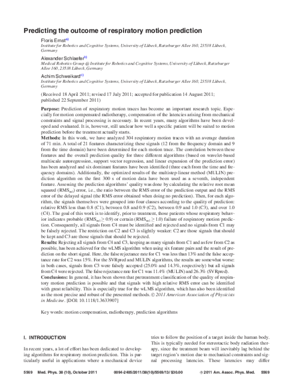 Pdf Predicting The Outcome Of Respiratory Motion Prediction