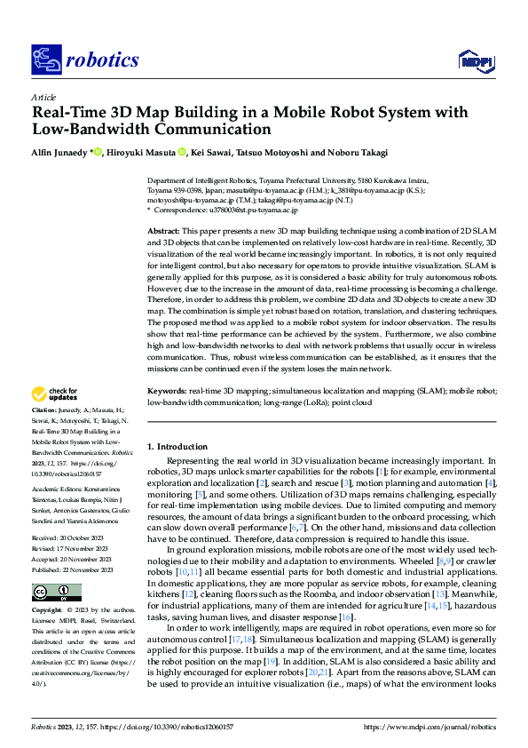 Pdf Real Time 3d Map Building In A Mobile Robot System With Low Bandwidth Communication