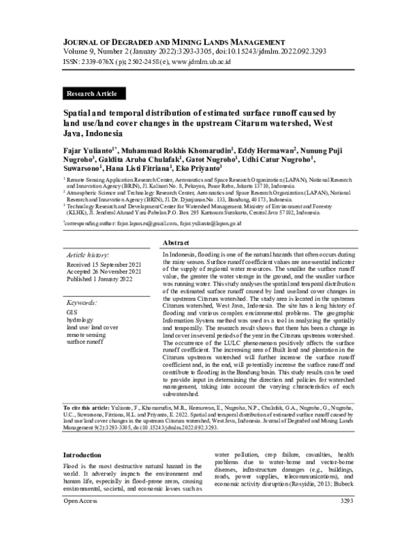 (PDF) Spatial and temporal distribution of estimated surface runoff caused by land use/land ...