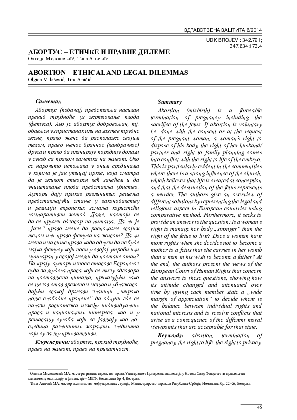 (PDF) Abortion: Ethical and legal dilemmas