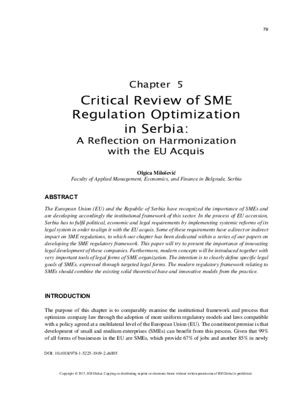 (PDF) Critical Review of SME Regulation Optimization in Serbia