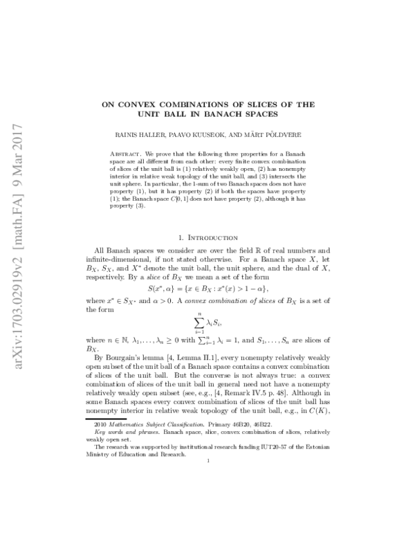 Pdf On Convex Combinations Of Slices Of The Unit Ball In Banach Spaces