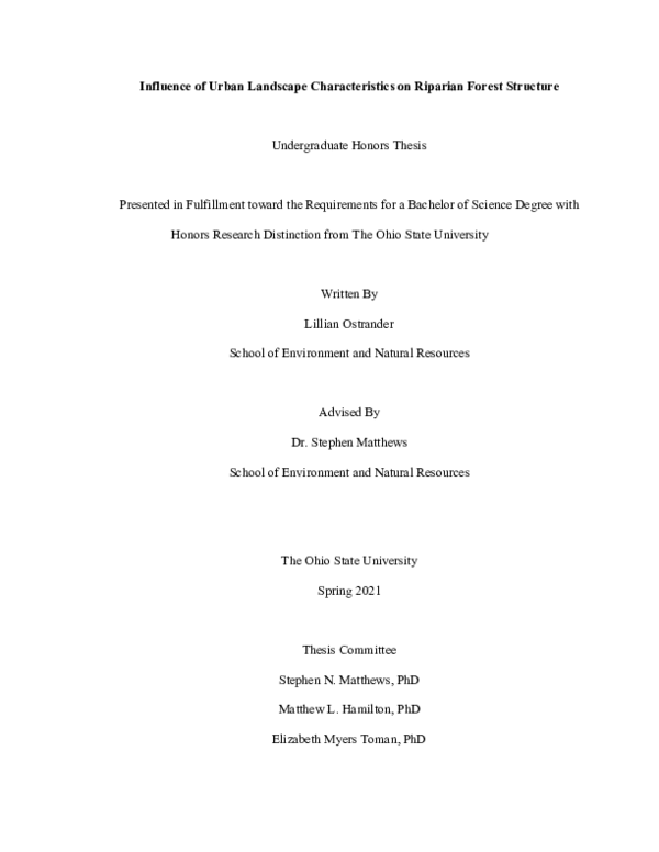 (PDF) Influence of Urban Landscape Characteristics on Riparian Forest ...
