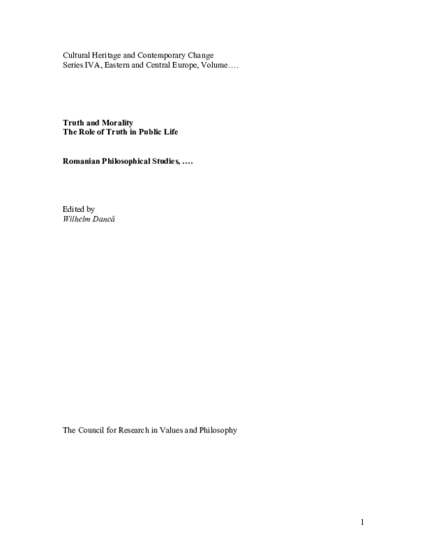 (PDF) Truth and Morality: The Role of Truth in Public Life