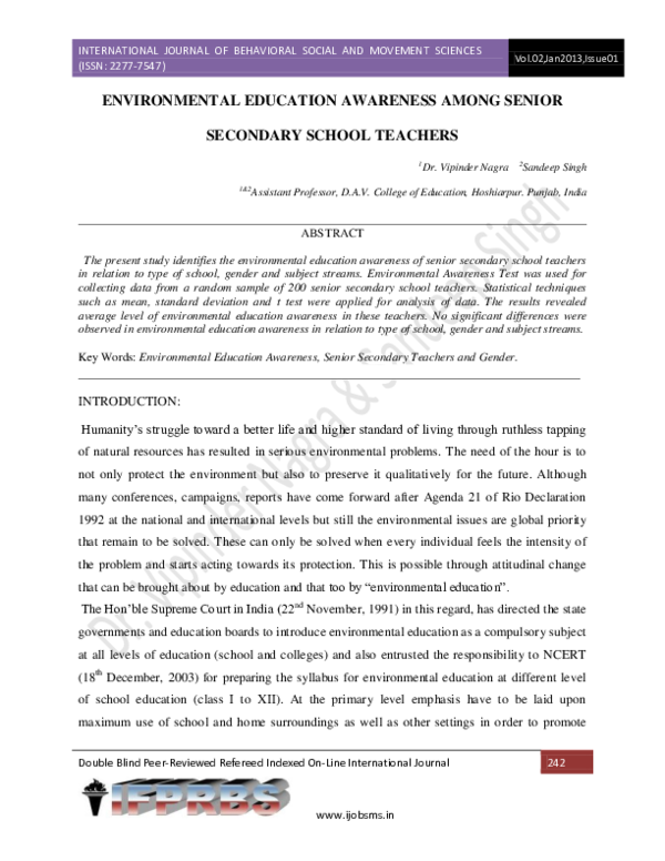(PDF) Environmental education awareness among school teachers