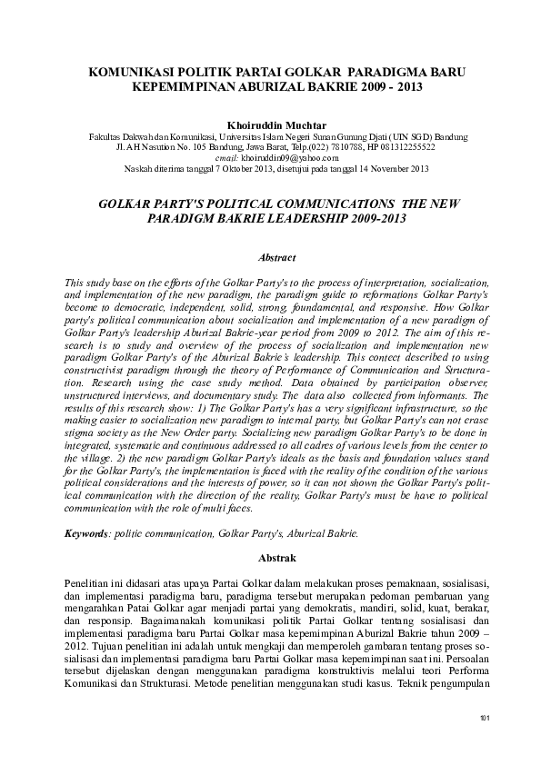 (PDF) Komunikasi Politik Partai Golkar Dalam Proses Sosialisasi Dan Implementasi Paradigma Baru ...