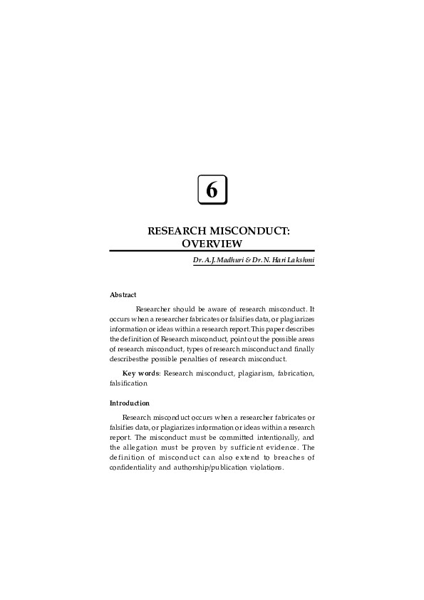 (PDF) RESEARCH MISCONDUCT: OVERVIEW