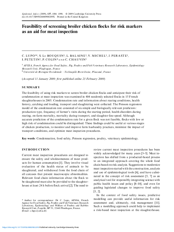 (PDF) Feasibility of screening broiler chicken flocks for risk markers ...