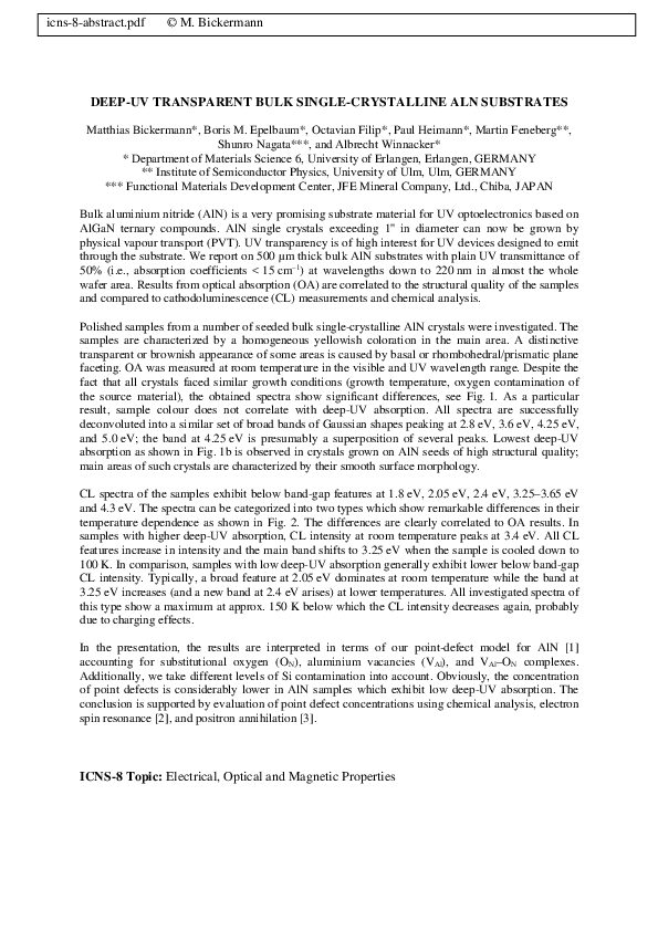 (PDF) Deep‐UV transparent bulk single‐crystalline AlN substrates