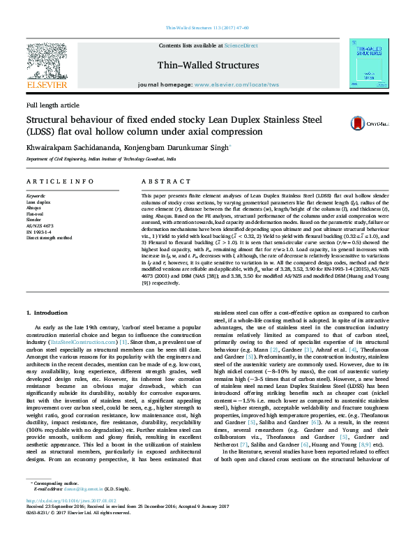 (PDF) Structural behaviour of fixed ended stocky Lean Duplex Stainless ...