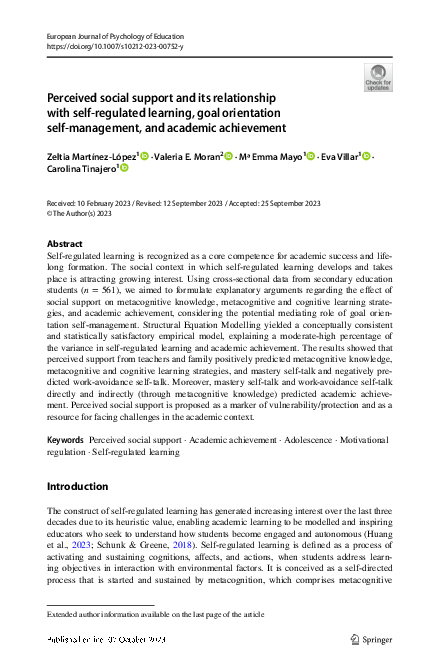 (PDF) Perceived social support and its relationship with self-regulated ...