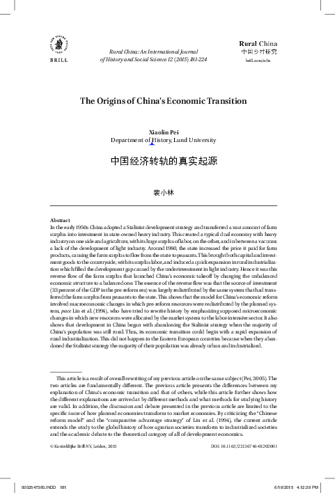 (PDF) The Origins of China's Economic Transition