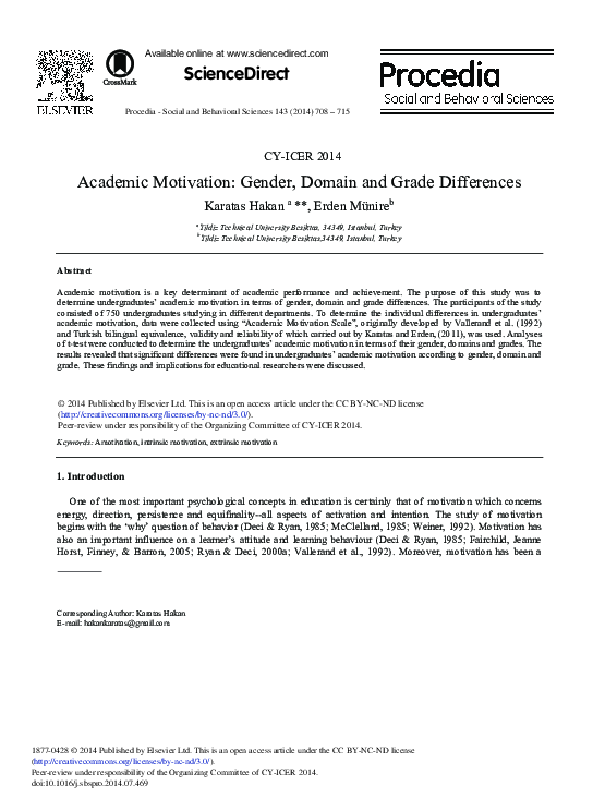 (PDF) Academic Motivation: Gender, Domain and Grade Differences