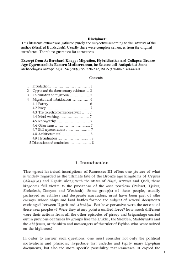 (PDF) Excerpt from A: Bernhard Knapp: Migration, Hybridization and ...