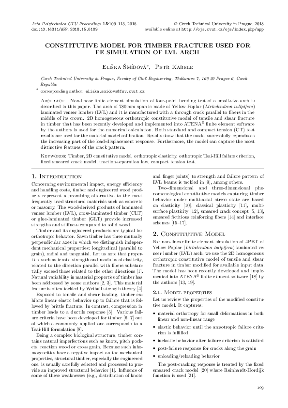 (PDF) Constitutive Model for Timber Fracture Used for Fe Simulation of ...