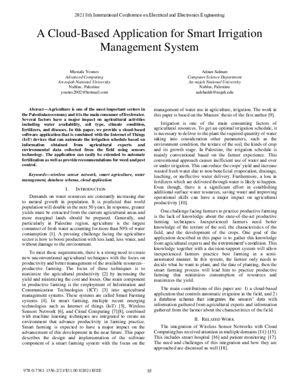 (PDF) A Cloud-Based Application for Smart Irrigation Management System
