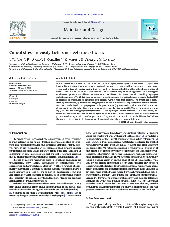 (PDF) Critical stress intensity factors in steel cracked wires