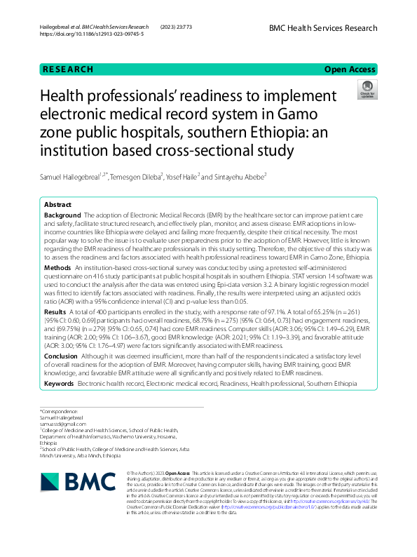 (PDF) Health professionals’ readiness to implement electronic medical ...