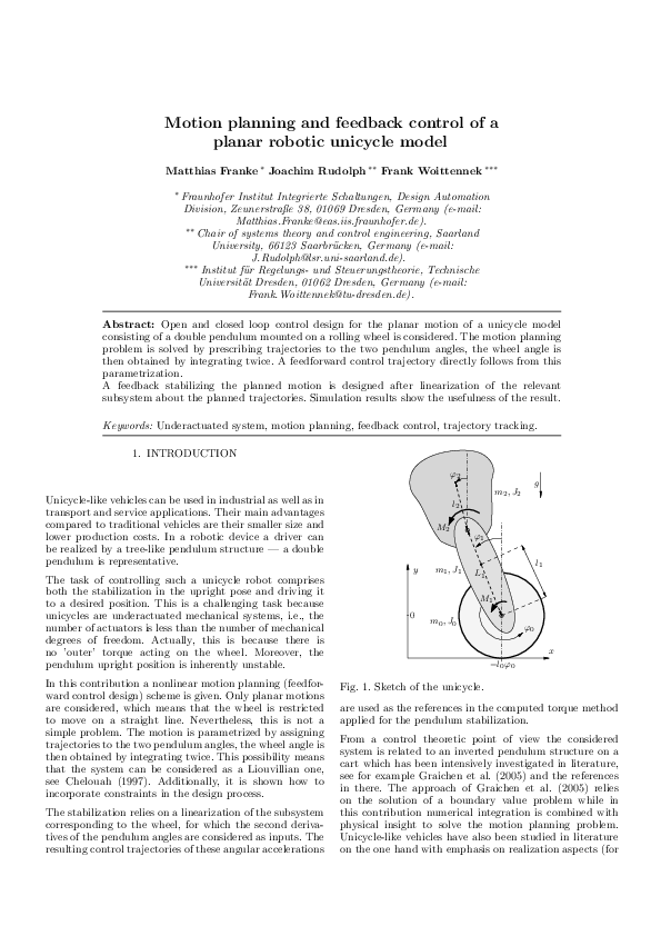 (PDF) Motion planning and feedback control of a planar robotic unicycle ...