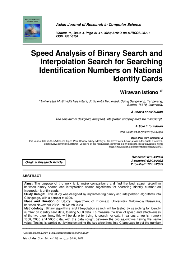 Pdf Speed Analysis Of Binary Search And Interpolation Search For Searching Identification 