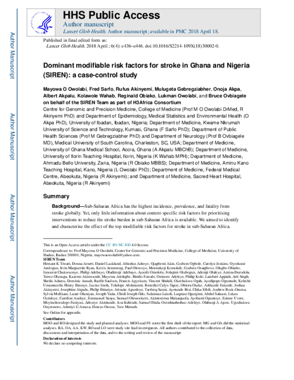 (PDF) Dominant modifiable risk factors for stroke in Ghana and Nigeria ...