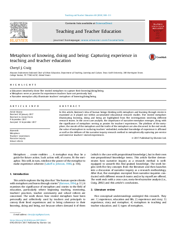 (PDF) Metaphors of knowing, doing and being: Capturing experience in ...