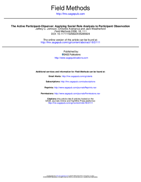 (PDF) The Active Participant-Observer: Applying Social Role Analysis to ...