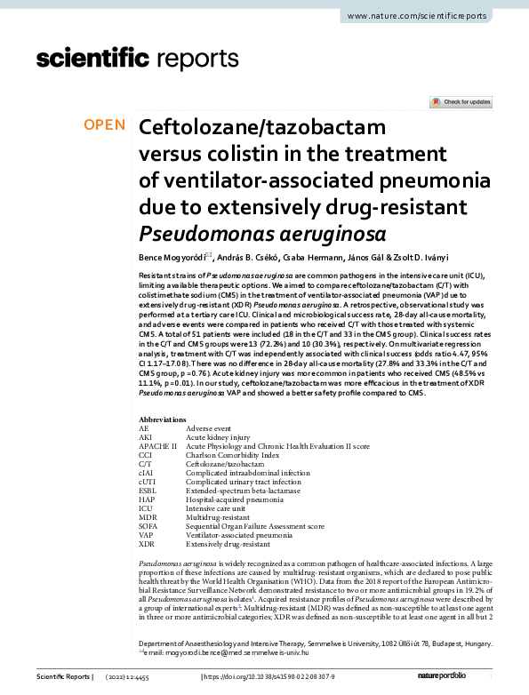 (PDF) Ceftolozane/tazobactam versus colistin in the treatment of ...