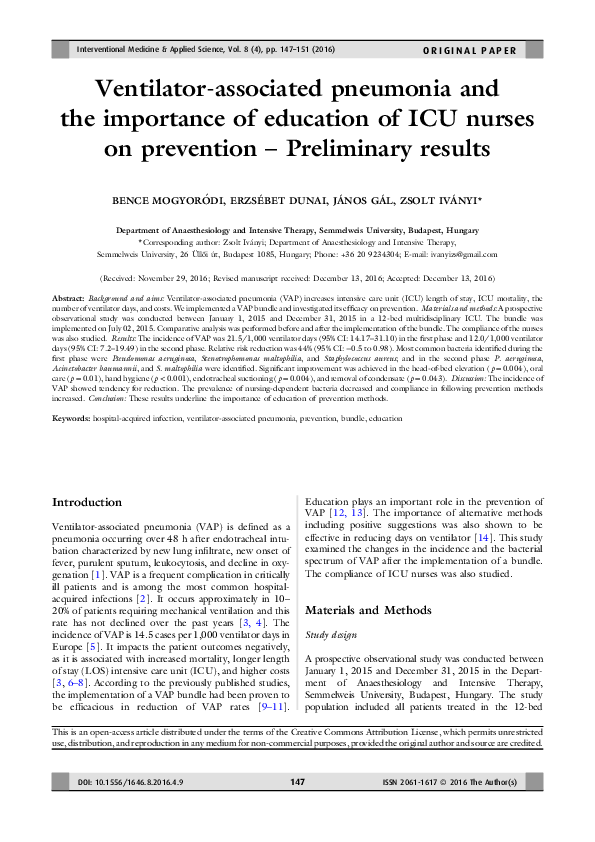 (PDF) Ventilator-associated pneumonia and the importance of education ...