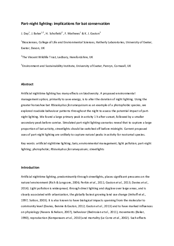 (PDF) Part‐night lighting: implications for bat conservation