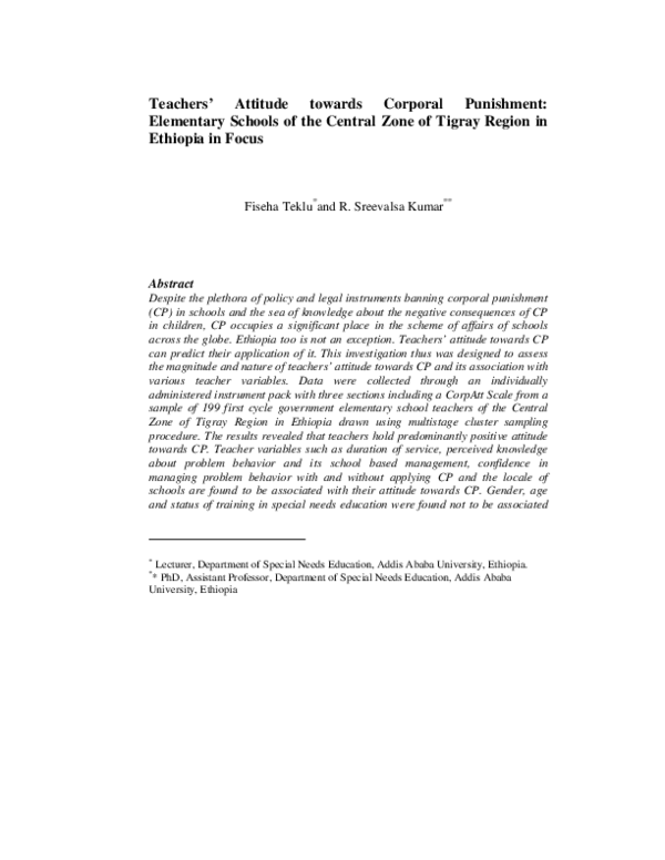 (PDF) Teachers’ Attitude towards Corporal Punishment: Elementary ...