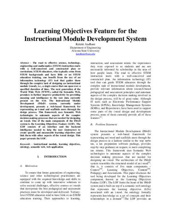 (PDF) Learning Objectives Feature for the Instructional Module Development System