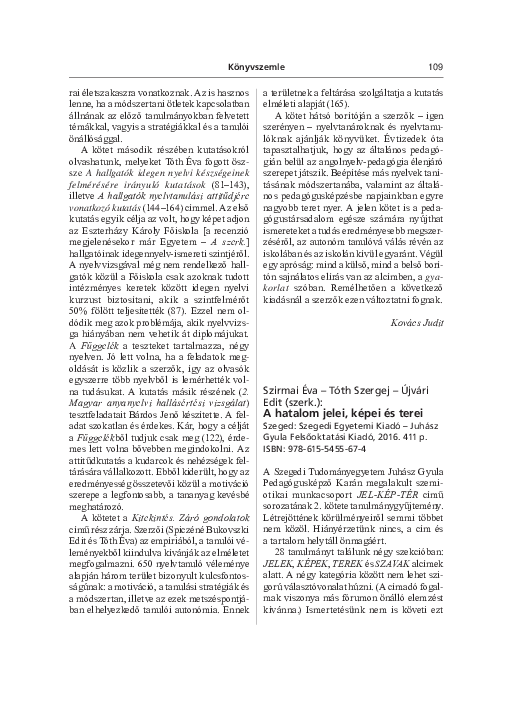 (PDF) Szirmai Éva – Tóth Szergej – Újvári Edit (szerk.): A hatalom jelei, képei és terei