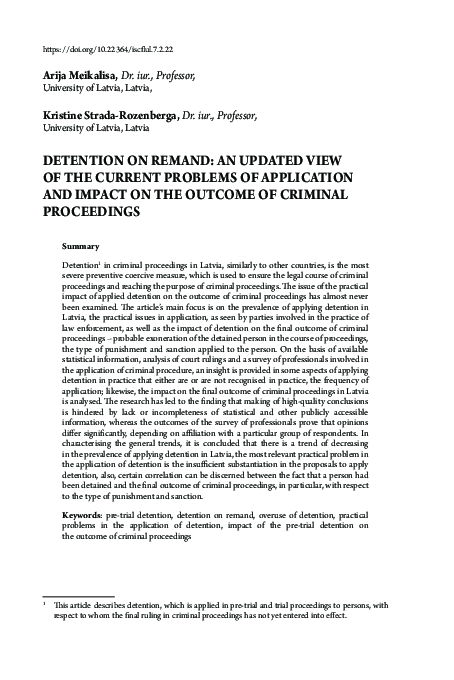 (PDF) Detention on Remand: An Updated View of the Current Problems of ...