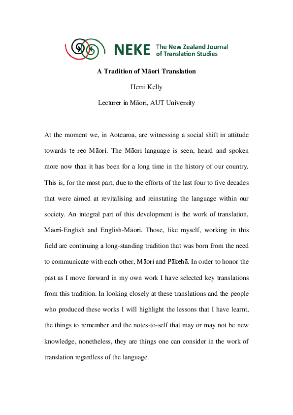 (PDF) A Tradition of Māori Translation | Hemi Kelly - Academia.edu