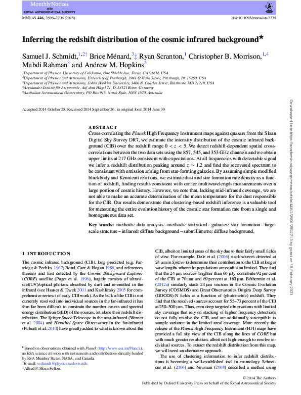 (PDF) Inferring the Redshift Distribution of the Cosmic Infrared Background
