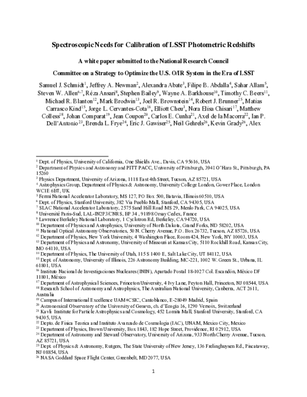 (PDF) Spectroscopic Needs for Calibration of LSST Photometric Redshifts