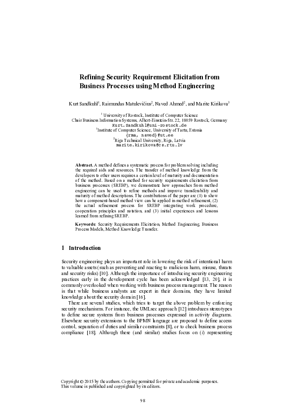 (PDF) Refining Security Requirement Elicitation from Business Processes ...