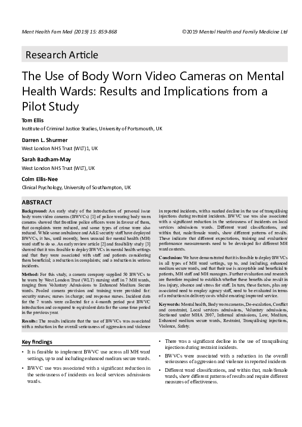 (PDF) The use of body worn video cameras on mental health wards ...